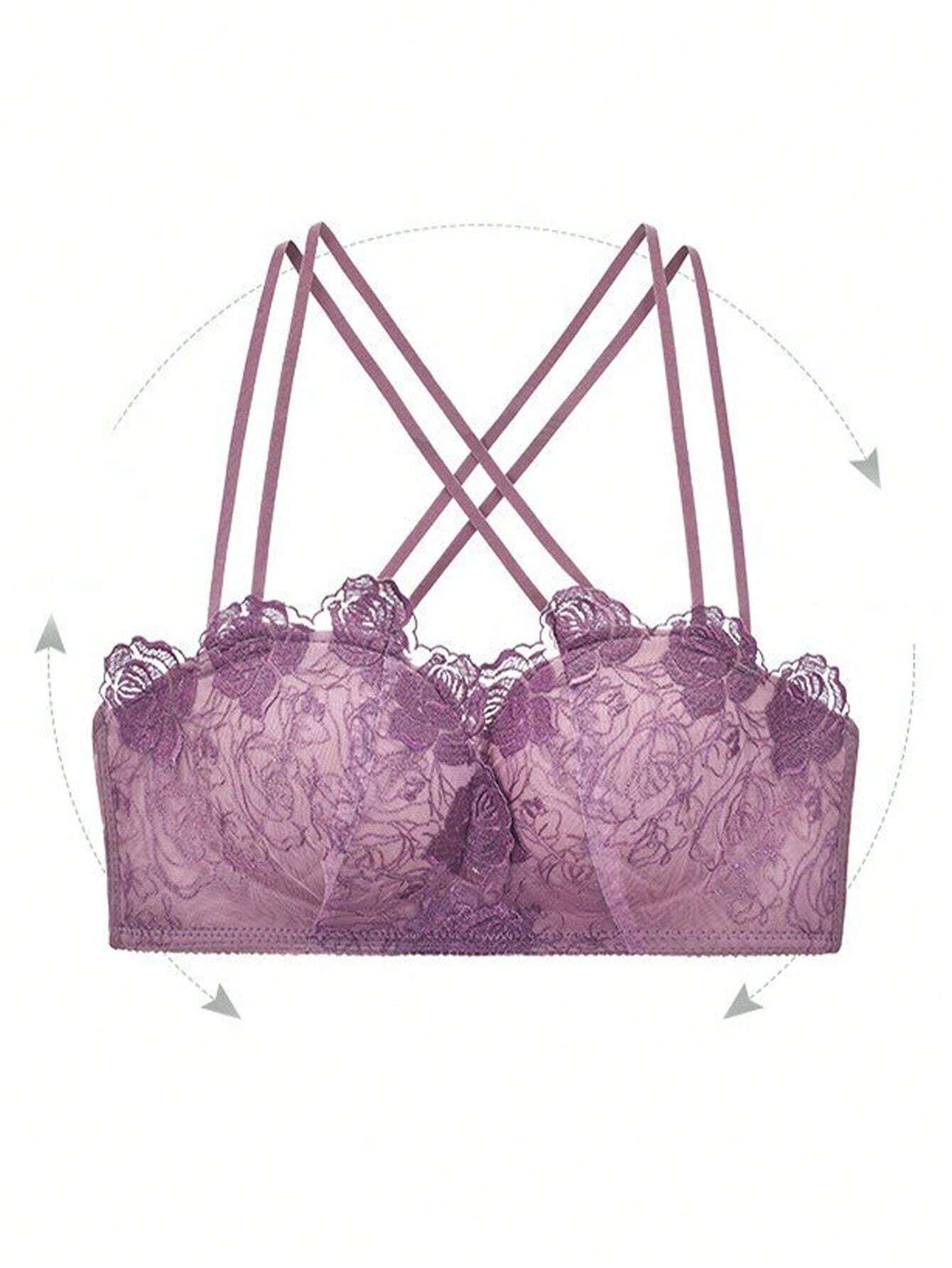Women's Purple Lace Bra, Push Up & Cross Back, Sexy Bra Lingerie ...